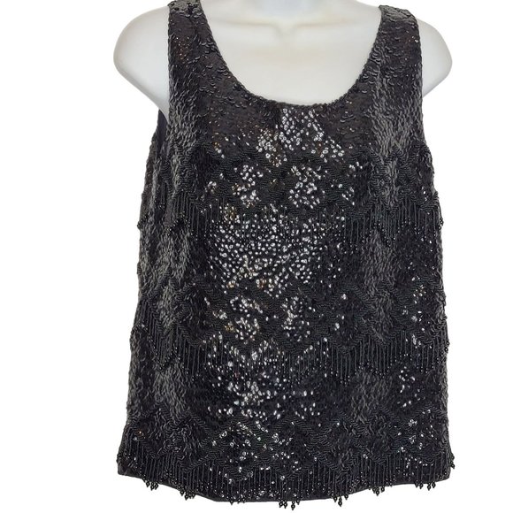 Millay | Tops | Mcm Beaded Sequin Tank Top 5s 60s Black Zip Back Hong ...